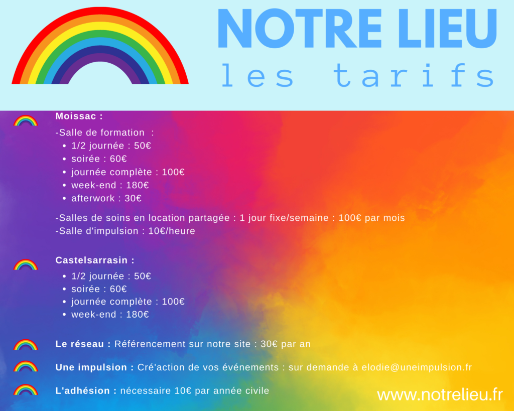 Nos tarifs – NOTRE LIEU